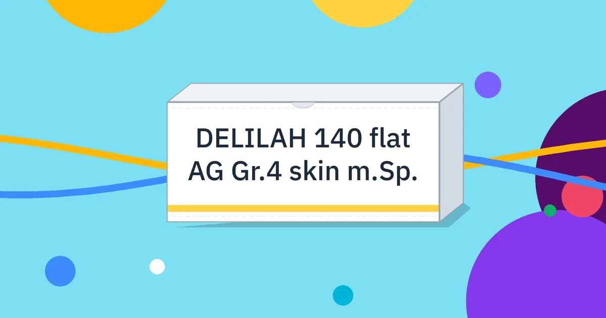 Symbolbild: Packung mit der Aufschrift DELILAH 140 flat AG Gr.4 skin m.Sp. (PZN 14247371) – Verfügbarkeit und Bezug in Apotheken in Frankfurt am Main