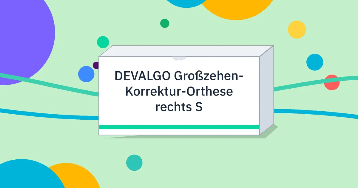 Symbolbild: Packung mit der Aufschrift DEVALGO Großzehen-Korrektur-Orthese rechts S (PZN 17197604) – Verfügbarkeit und Bezug in Apotheken in Frankfurt am Main