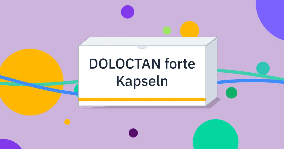 Symbolbild: Packung mit der Aufschrift DOLOCTAN forte Kapseln (PZN 11235580) – Verfügbarkeit und Bezug in Apotheken in Frankfurt am Main