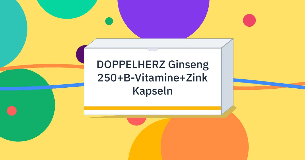 Symbolbild: Packung mit der Aufschrift DOPPELHERZ Ginseng 250+B-Vitamine+Zink Kapseln (PZN 16082684) – Verfügbarkeit und Bezug in Apotheken in Frankfurt am Main