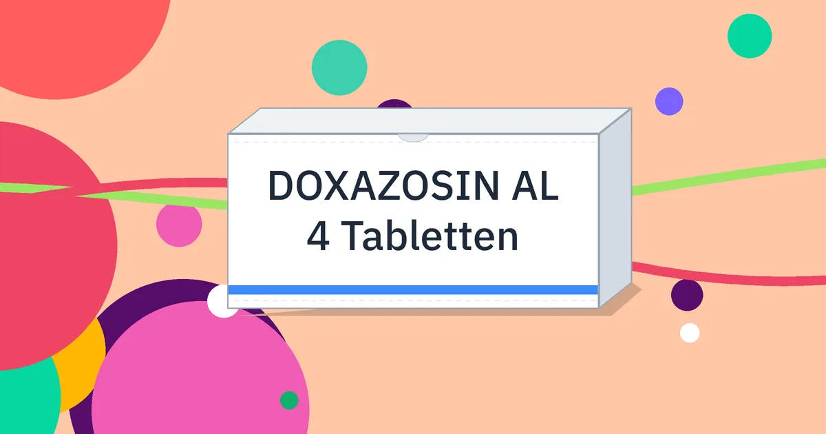Symbolbild: Packung mit der Aufschrift DOXAZOSIN AL 4 Tabletten (PZN 04173128) – Verfügbarkeit und Bezug in Apotheken in Frankfurt am Main
