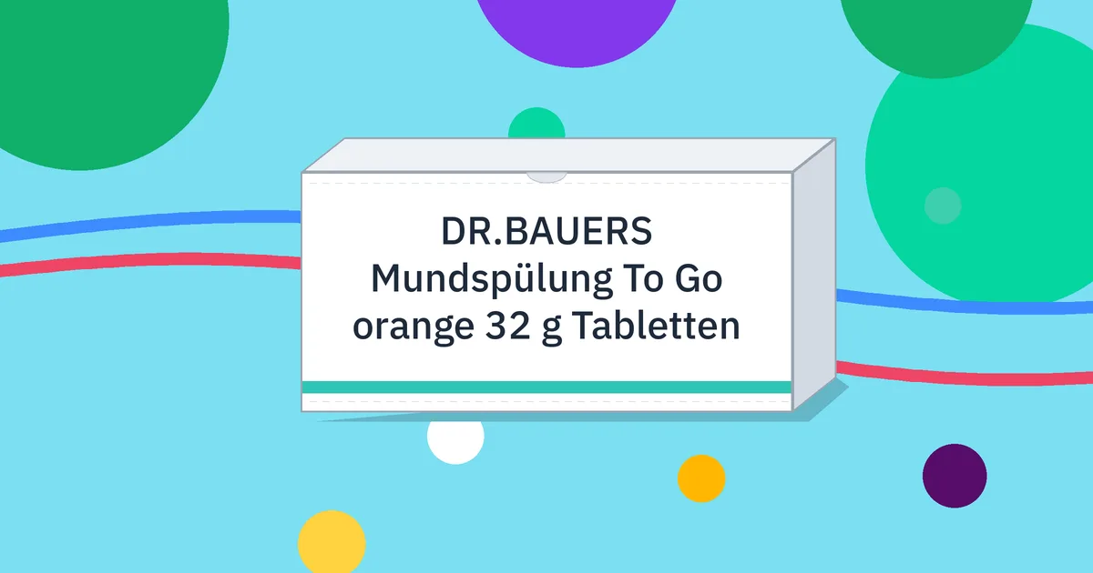 Symbolbild: Packung mit der Aufschrift DR.BAUERS Mundspülung To Go orange 32 g Tabletten (PZN 12409208) – Verfügbarkeit und Bezug in Apotheken in Frankfurt am Main