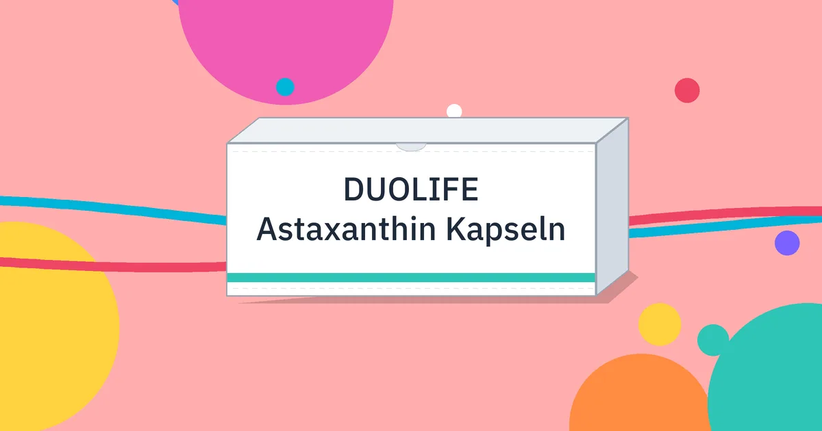 Symbolbild: Packung mit der Aufschrift DUOLIFE Astaxanthin Kapseln (PZN 19109219) – Verfügbarkeit und Bezug in Apotheken in Frankfurt am Main
