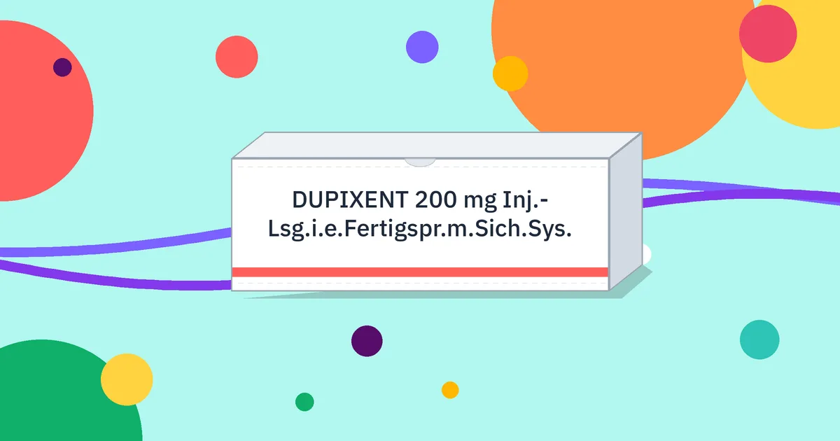 Symbolbild: Packung mit der Aufschrift DUPIXENT 200 mg Inj.-Lsg.i.e.Fertigspr.m.Sich.Sys. (PZN 19462246) – Verfügbarkeit und Bezug in Apotheken in Frankfurt am Main