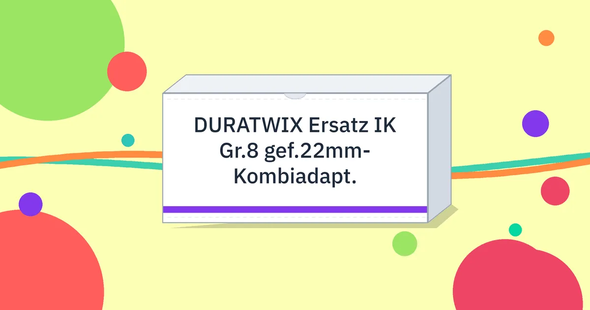 Symbolbild: Packung mit der Aufschrift DURATWIX Ersatz IK Gr.8 gef.22mm-Kombiadapt. (PZN 06991948) – Verfügbarkeit und Bezug in Apotheken in Frankfurt am Main