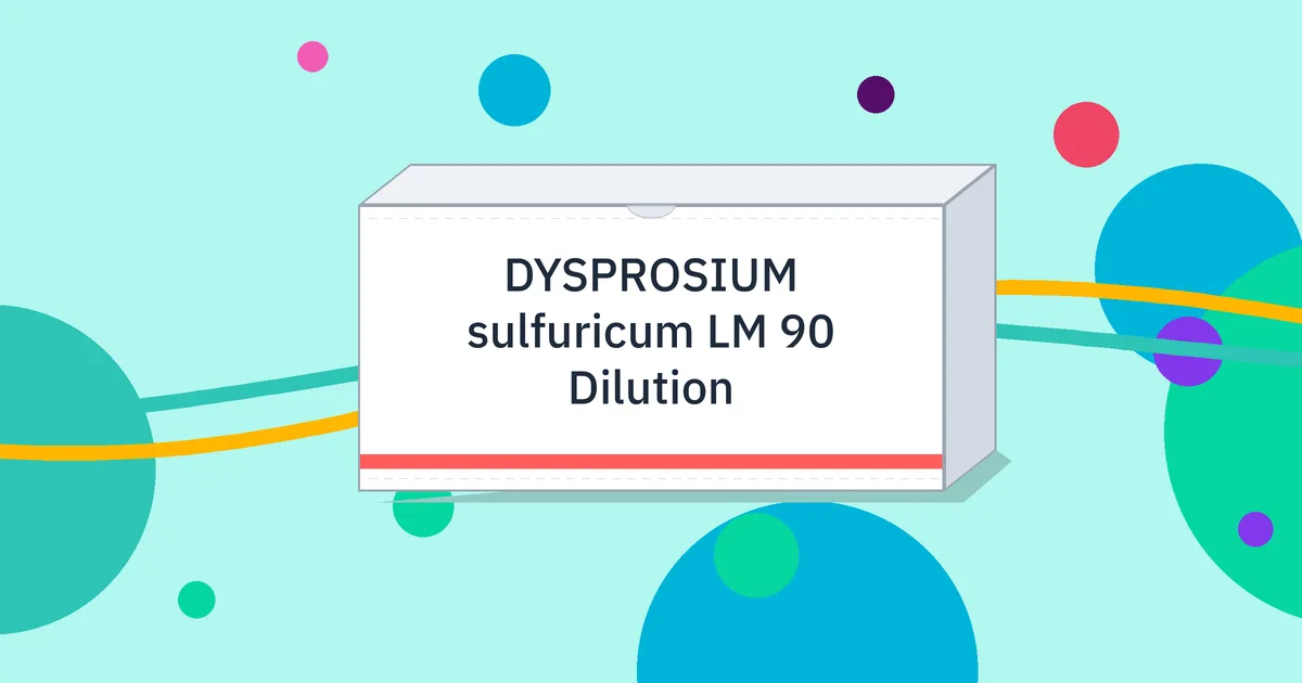 Symbolbild: Packung mit der Aufschrift DYSPROSIUM sulfuricum LM 90 Dilution (PZN 13468236) – Verfügbarkeit und Bezug in Apotheken in Frankfurt am Main