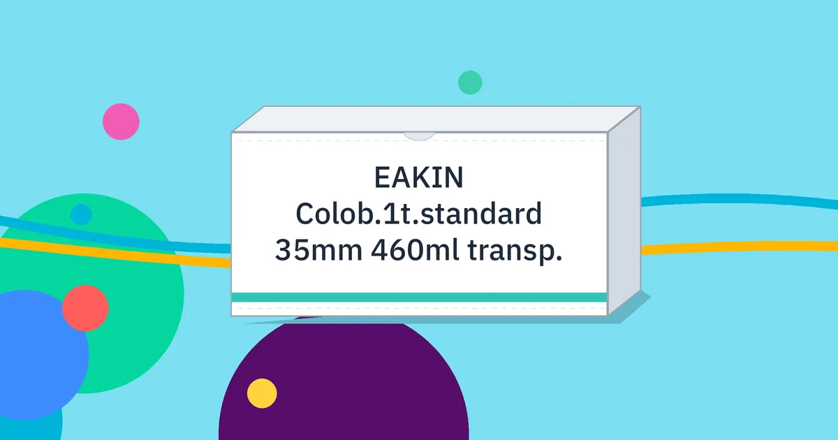 Symbolbild: Packung mit der Aufschrift EAKIN Colob.1t.standard 35mm 460ml transp. (PZN 09642390) – Verfügbarkeit und Bezug in Apotheken in Frankfurt am Main