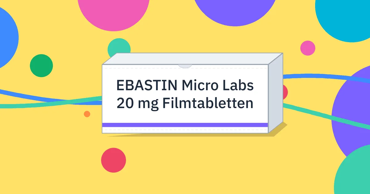 Symbolbild: Packung mit der Aufschrift EBASTIN Micro Labs 20 mg Filmtabletten (PZN 16568599) – Verfügbarkeit und Bezug in Apotheken in Frankfurt am Main