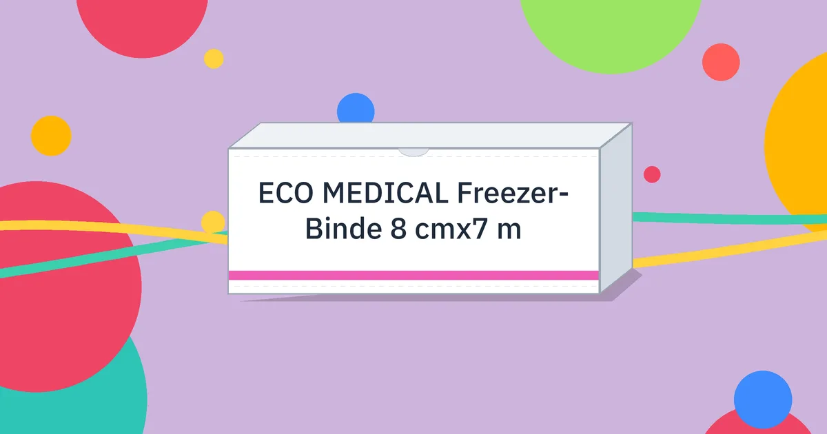 Symbolbild: Packung mit der Aufschrift ECO MEDICAL Freezer-Binde 8 cmx7 m (PZN 00881420) – Verfügbarkeit und Bezug in Apotheken in Frankfurt am Main