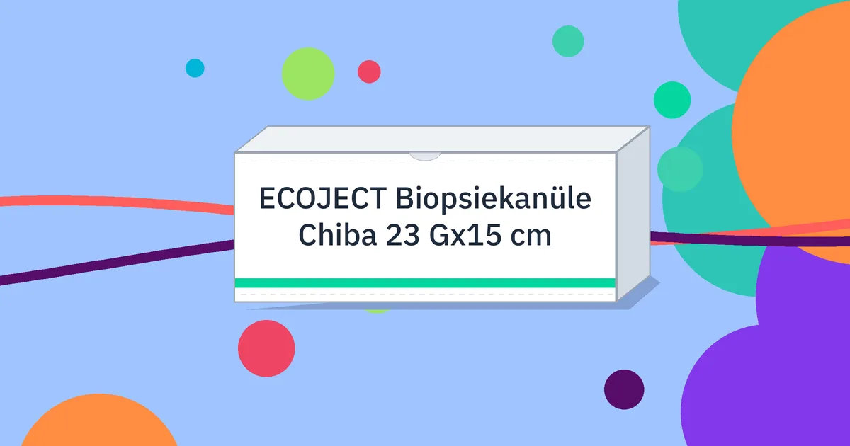 Symbolbild: Packung mit der Aufschrift ECOJECT Biopsiekanüle Chiba 23 Gx15 cm (PZN 06125381) – Verfügbarkeit und Bezug in Apotheken in Frankfurt am Main