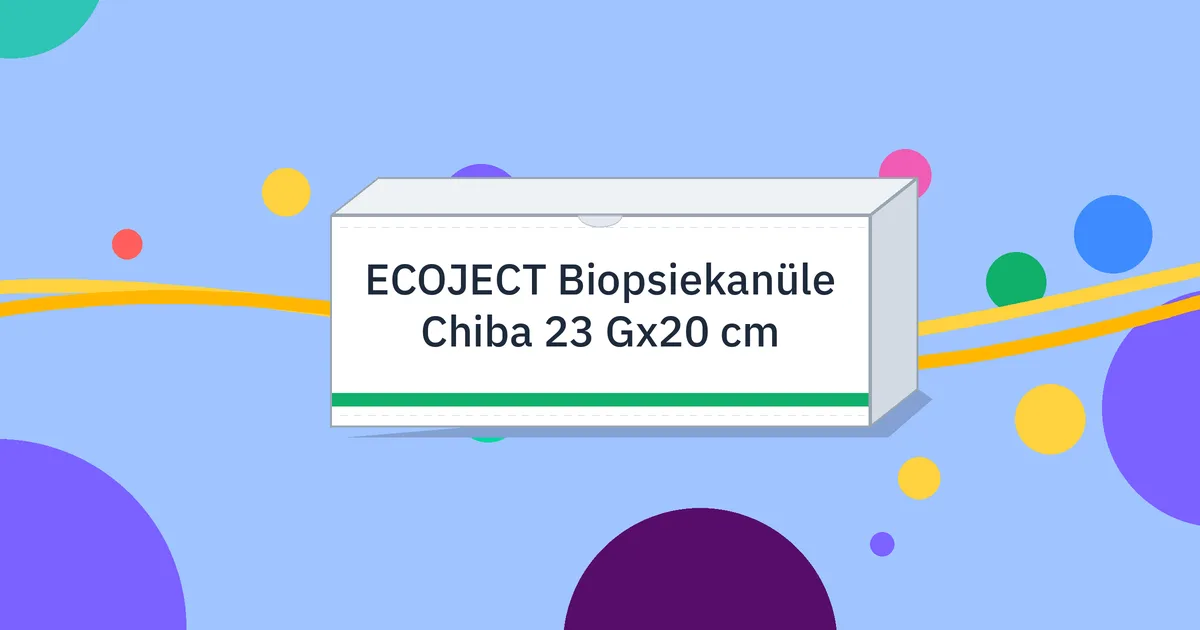 Symbolbild: Packung mit der Aufschrift ECOJECT Biopsiekanüle Chiba 23 Gx20 cm (PZN 06125406) – Verfügbarkeit und Bezug in Apotheken in Frankfurt am Main