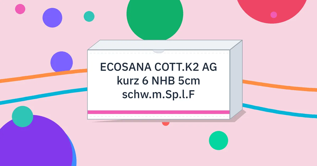 Symbolbild: Packung mit der Aufschrift ECOSANA COTT.K2 AG kurz 6 NHB 5cm schw.m.Sp.l.F (PZN 16950637) – Verfügbarkeit und Bezug in Apotheken in Frankfurt am Main