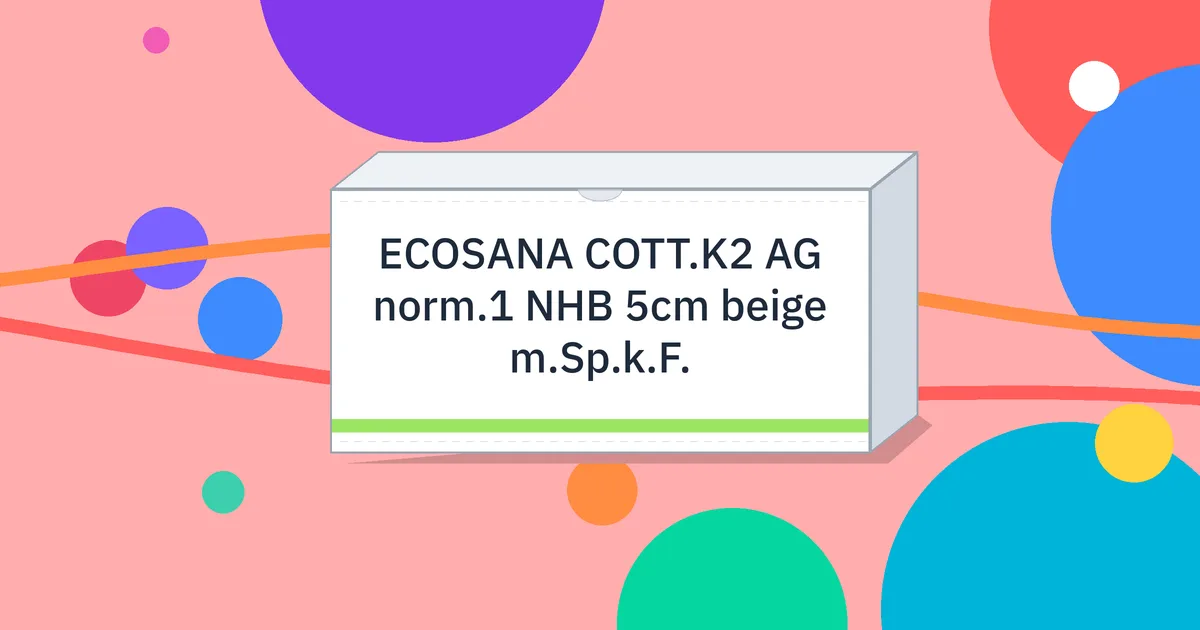 Symbolbild: Packung mit der Aufschrift ECOSANA COTT.K2 AG norm.1 NHB 5cm beige m.Sp.k.F. (PZN 16948540) – Verfügbarkeit und Bezug in Apotheken in Frankfurt am Main