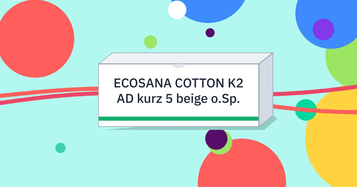 Symbolbild: Packung mit der Aufschrift ECOSANA COTTON K2 AD kurz 5 beige o.Sp. (PZN 16948072) – Verfügbarkeit und Bezug in Apotheken in Frankfurt am Main