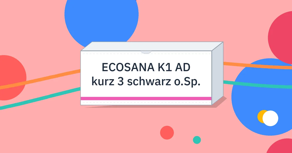 Symbolbild: Packung mit der Aufschrift ECOSANA K1 AD kurz 3 schwarz o.Sp. (PZN 04724611) – Verfügbarkeit und Bezug in Apotheken in Frankfurt am Main