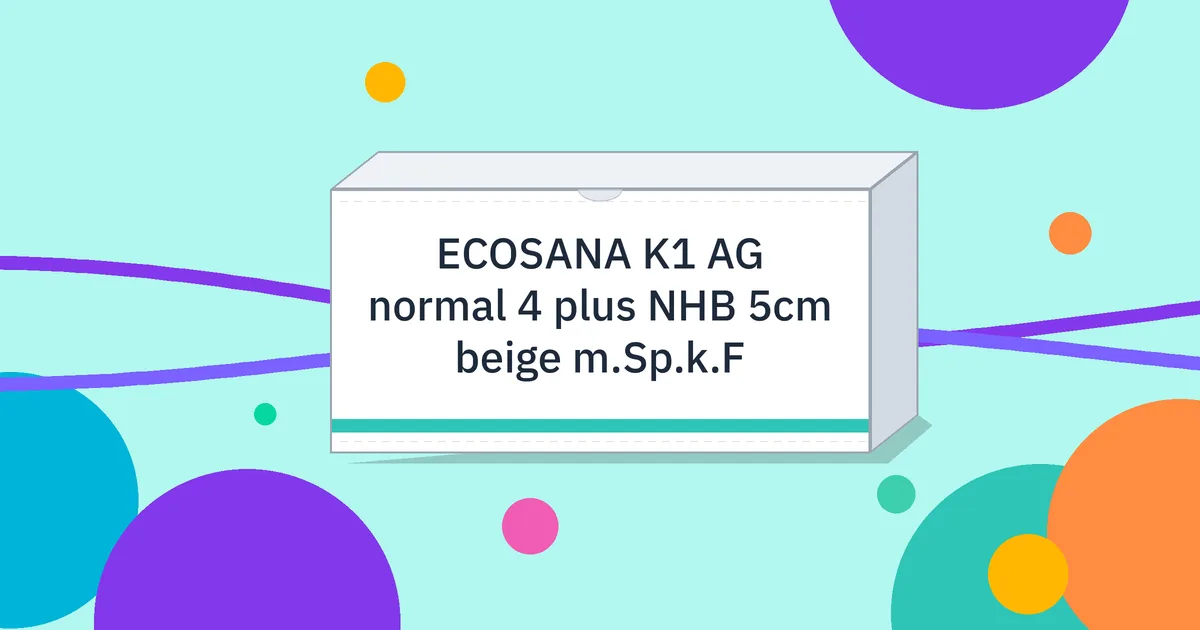 Symbolbild: Packung mit der Aufschrift ECOSANA K1 AG normal 4 plus NHB 5cm beige m.Sp.k.F (PZN 04728365) – Verfügbarkeit und Bezug in Apotheken in Frankfurt am Main