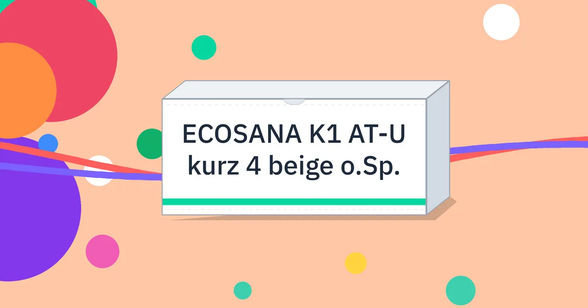 Symbolbild: Packung mit der Aufschrift ECOSANA K1 AT-U kurz 4 beige o.Sp. (PZN 04734147) – Verfügbarkeit und Bezug in Apotheken in Frankfurt am Main
