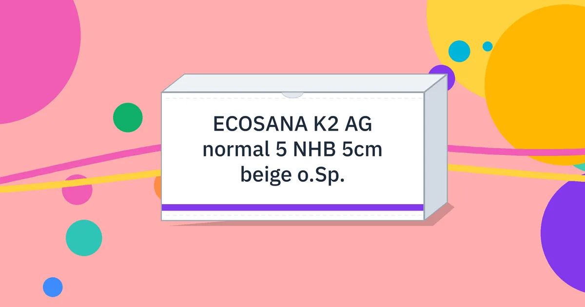 Symbolbild: Packung mit der Aufschrift ECOSANA K2 AG normal 5 NHB 5cm beige o.Sp. (PZN 01464948) – Verfügbarkeit und Bezug in Apotheken in Frankfurt am Main