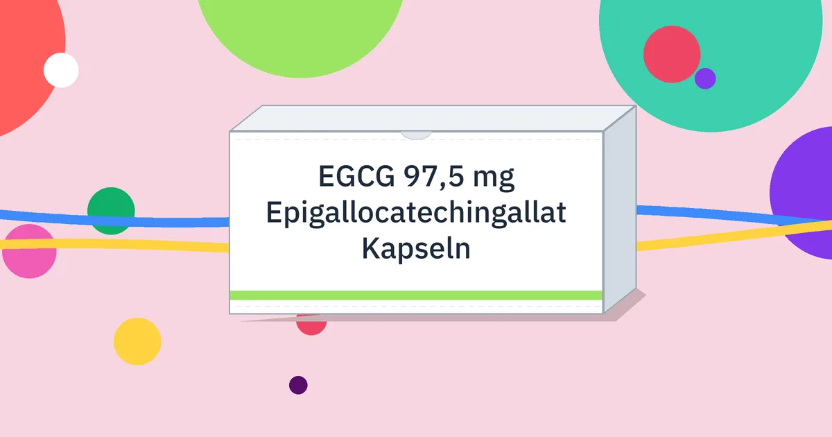 Symbolbild: Packung mit der Aufschrift EGCG 97,5 mg Epigallocatechingallat Kapseln (PZN 05456319) – Verfügbarkeit und Bezug in Apotheken in Frankfurt am Main