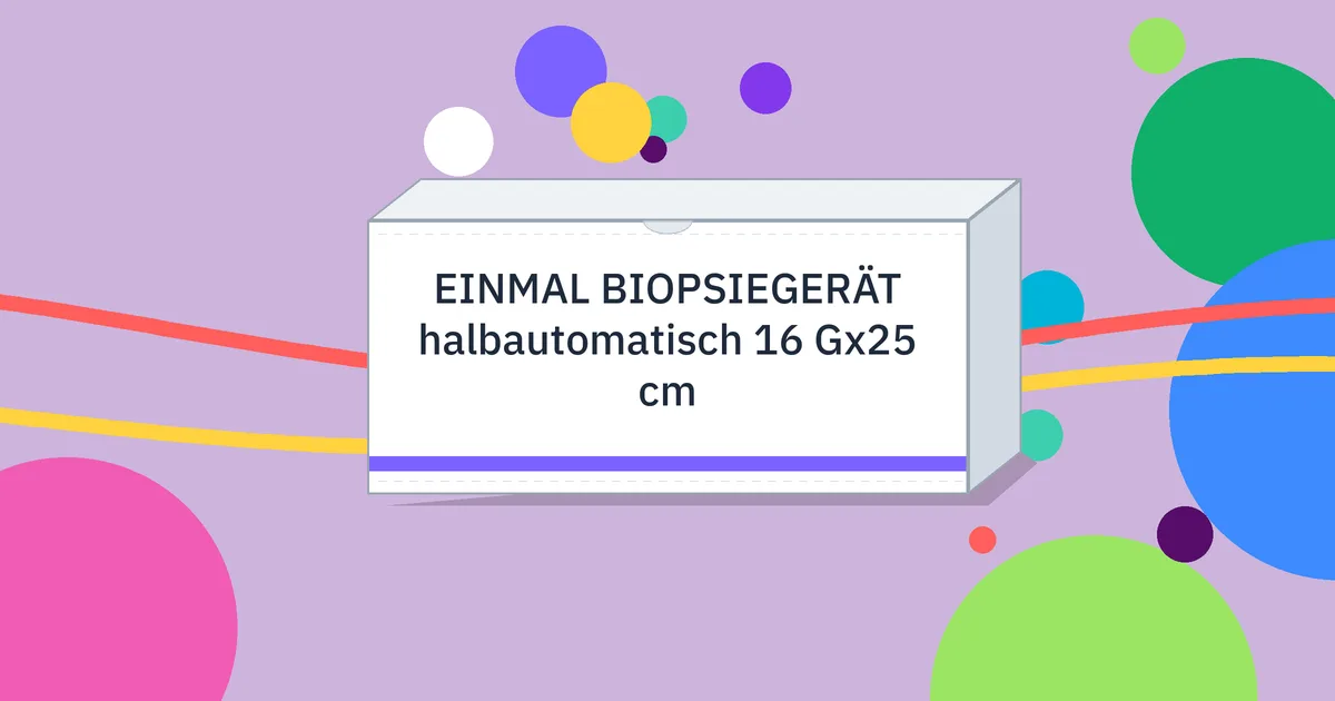 Symbolbild: Packung mit der Aufschrift EINMAL BIOPSIEGERÄT halbautomatisch 16 Gx25 cm (PZN 11105274) – Verfügbarkeit und Bezug in Apotheken in Frankfurt am Main