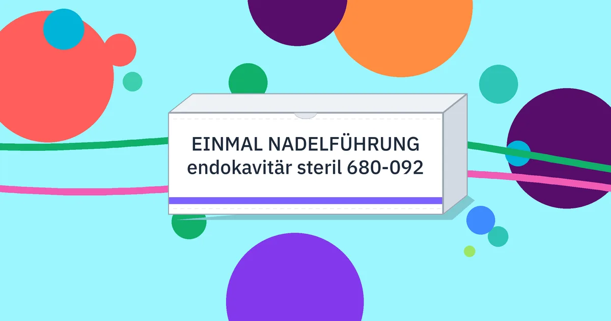 Symbolbild: Packung mit der Aufschrift EINMAL NADELFÜHRUNG endokavitär steril 680-092 (PZN 18766441) – Verfügbarkeit und Bezug in Apotheken in Frankfurt am Main