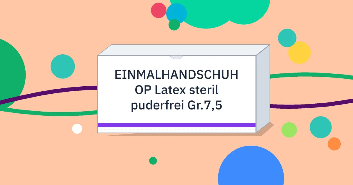 Symbolbild: Packung mit der Aufschrift EINMALHANDSCHUH OP Latex steril puderfrei Gr.7,5 (PZN 18734174) – Verfügbarkeit und Bezug in Apotheken in Frankfurt am Main