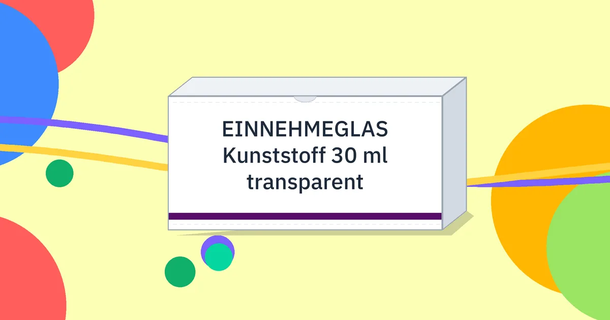 Symbolbild: Packung mit der Aufschrift EINNEHMEGLAS Kunststoff 30 ml transparent (PZN 02771552) – Verfügbarkeit und Bezug in Apotheken in Frankfurt am Main