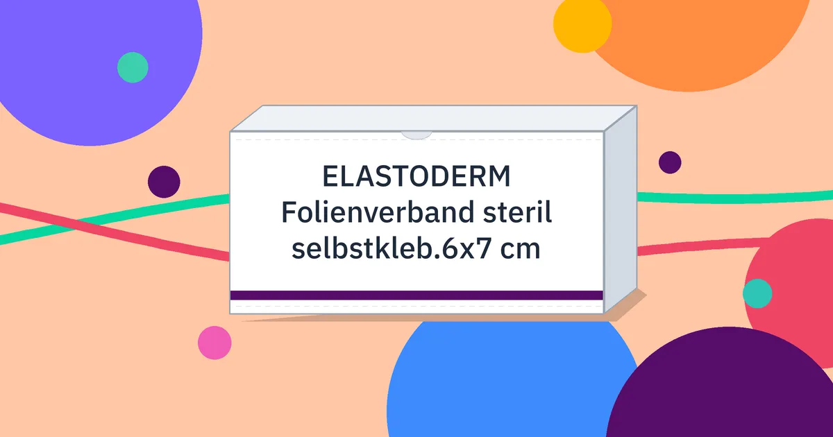 Symbolbild: Packung mit der Aufschrift ELASTODERM Folienverband steril selbstkleb.6x7 cm (PZN 19388805) – Verfügbarkeit und Bezug in Apotheken in Frankfurt am Main