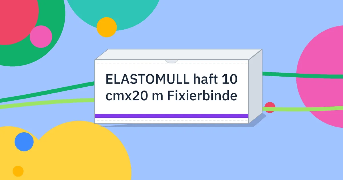 Symbolbild: Packung mit der Aufschrift ELASTOMULL haft 10 cmx20 m Fixierbinde (PZN 19700295) – Verfügbarkeit und Bezug in Apotheken in Frankfurt am Main