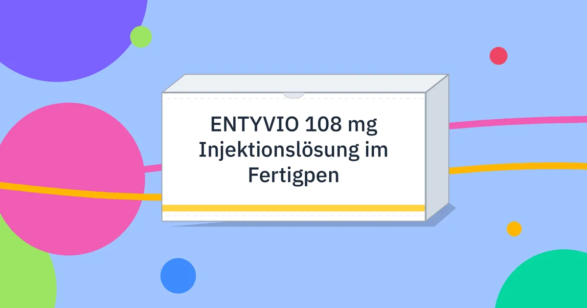 Symbolbild: Packung mit der Aufschrift ENTYVIO 108 mg Injektionslösung im Fertigpen (PZN 17822539) – Verfügbarkeit und Bezug in Apotheken in Frankfurt am Main