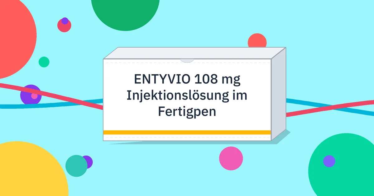 Symbolbild: Packung mit der Aufschrift ENTYVIO 108 mg Injektionslösung im Fertigpen (PZN 15894581) – Verfügbarkeit und Bezug in Apotheken in Frankfurt am Main