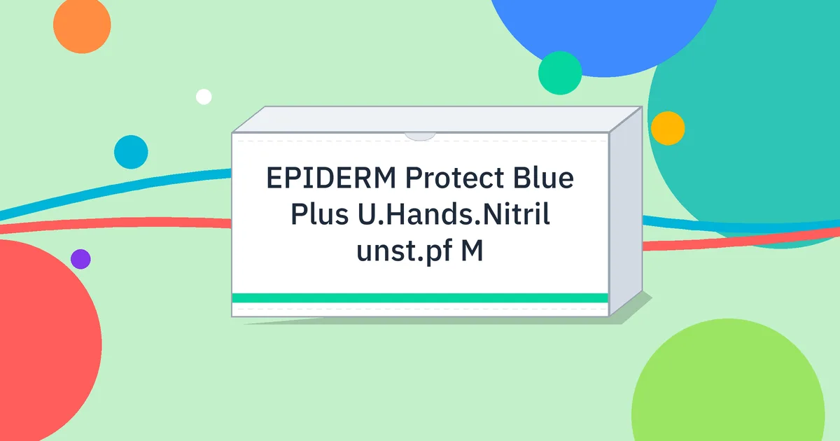 Symbolbild: Packung mit der Aufschrift EPIDERM Protect Blue Plus U.Hands.Nitril unst.pf M (PZN 17896555) – Verfügbarkeit und Bezug in Apotheken in Frankfurt am Main