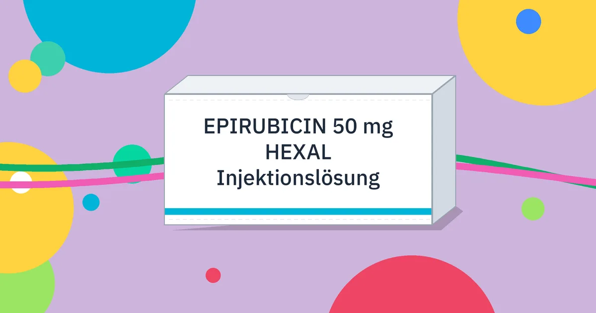 Symbolbild: Packung mit der Aufschrift EPIRUBICIN 50 mg HEXAL Injektionslösung (PZN 01529808) – Verfügbarkeit und Bezug in Apotheken in Frankfurt am Main