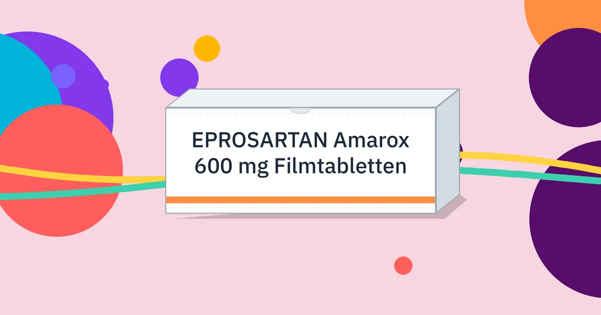 Symbolbild: Packung mit der Aufschrift EPROSARTAN Amarox 600 mg Filmtabletten (PZN 18810780) – Verfügbarkeit und Bezug in Apotheken in Frankfurt am Main
