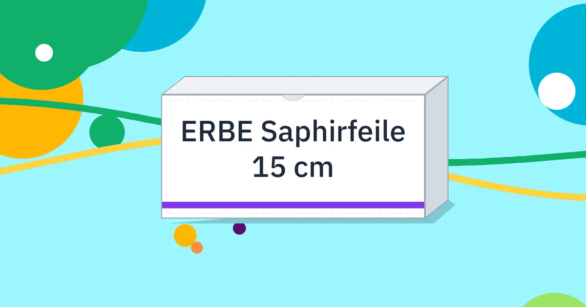 Symbolbild: Packung mit der Aufschrift ERBE Saphirfeile 15 cm (PZN 02694811) – Verfügbarkeit und Bezug in Apotheken in Frankfurt am Main