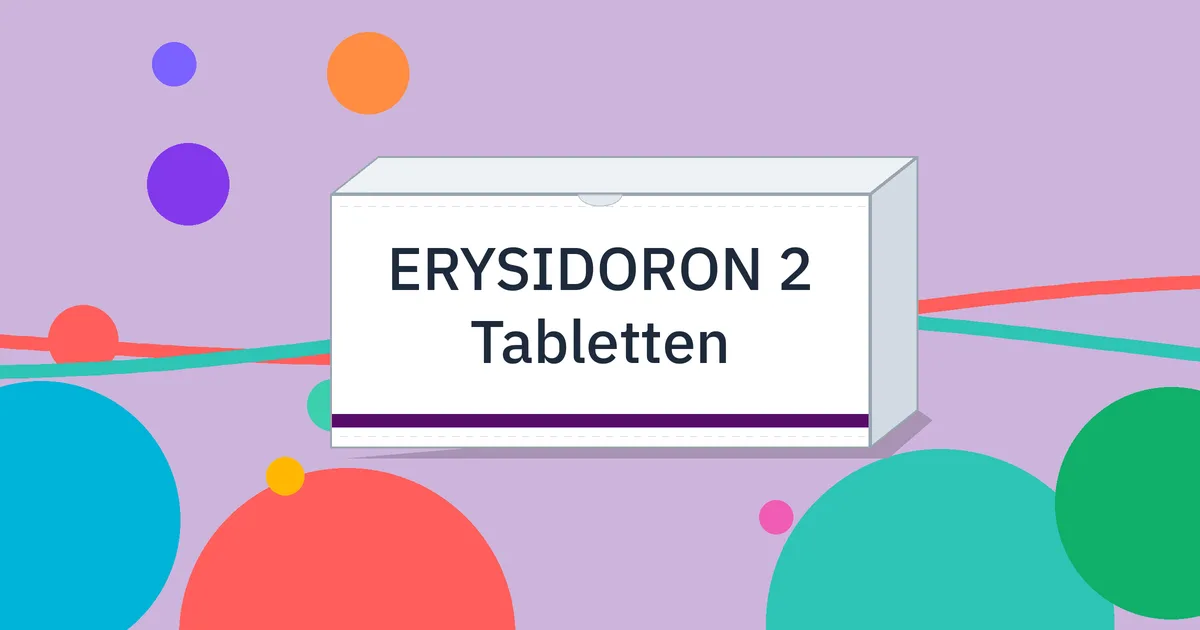 Symbolbild: Packung mit der Aufschrift ERYSIDORON 2 Tabletten (PZN 00764571) – Verfügbarkeit und Bezug in Apotheken in Frankfurt am Main