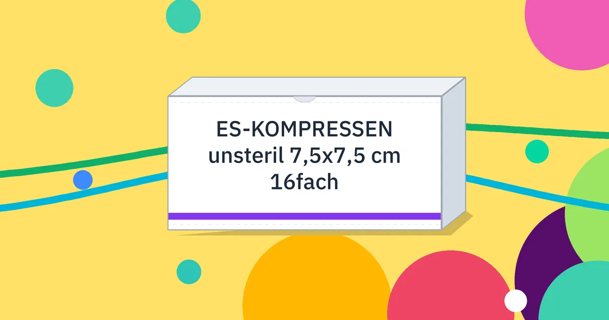 Symbolbild: Packung mit der Aufschrift ES-KOMPRESSEN unsteril 7,5x7,5 cm 16fach (PZN 00475252) – Verfügbarkeit und Bezug in Apotheken in Frankfurt am Main