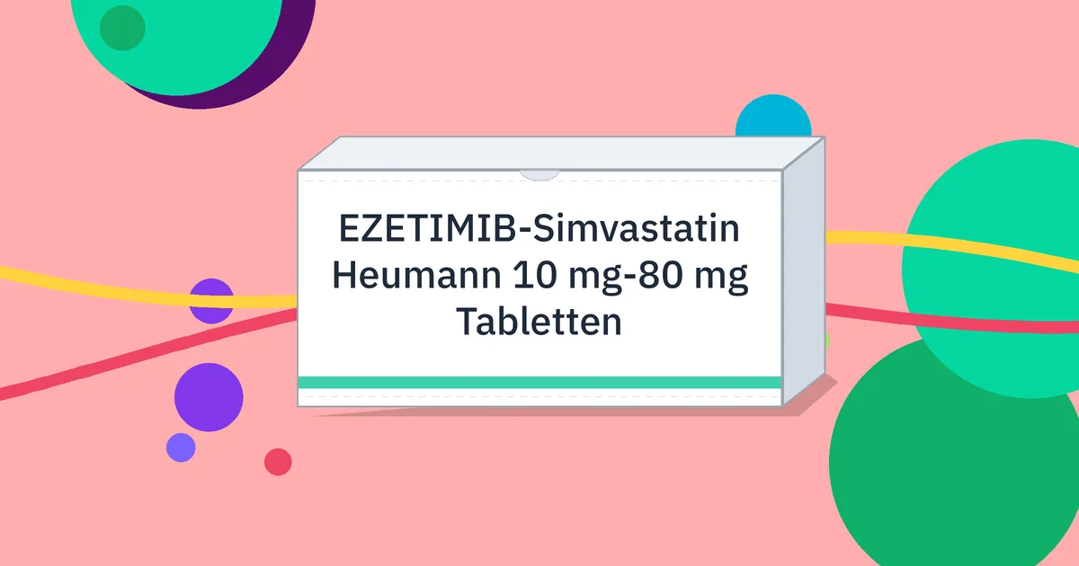 Symbolbild: Packung mit der Aufschrift EZETIMIB-Simvastatin Heumann 10 mg-80 mg Tabletten (PZN 14064245) – Verfügbarkeit und Bezug in Apotheken in Frankfurt am Main