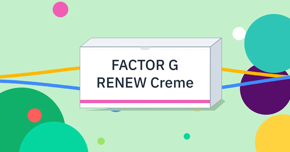 Symbolbild: Packung mit der Aufschrift FACTOR G RENEW Creme (PZN 18018555) – Verfügbarkeit und Bezug in Apotheken in Frankfurt am Main