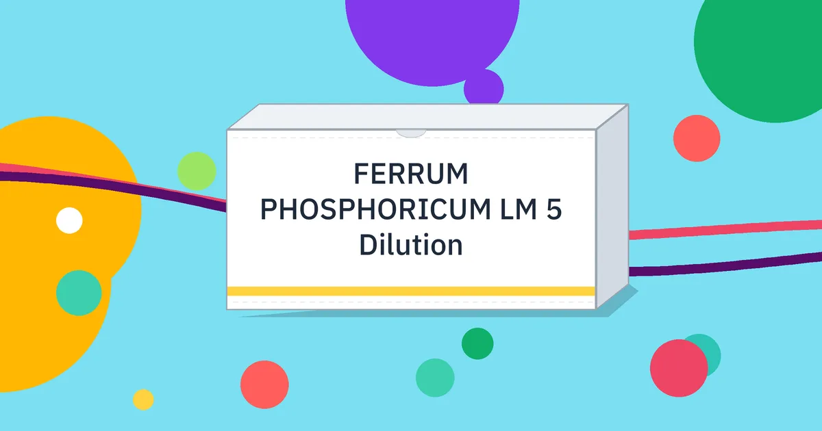 Symbolbild: Packung mit der Aufschrift FERRUM PHOSPHORICUM LM 5 Dilution (PZN 12852033) – Verfügbarkeit und Bezug in Apotheken in Frankfurt am Main