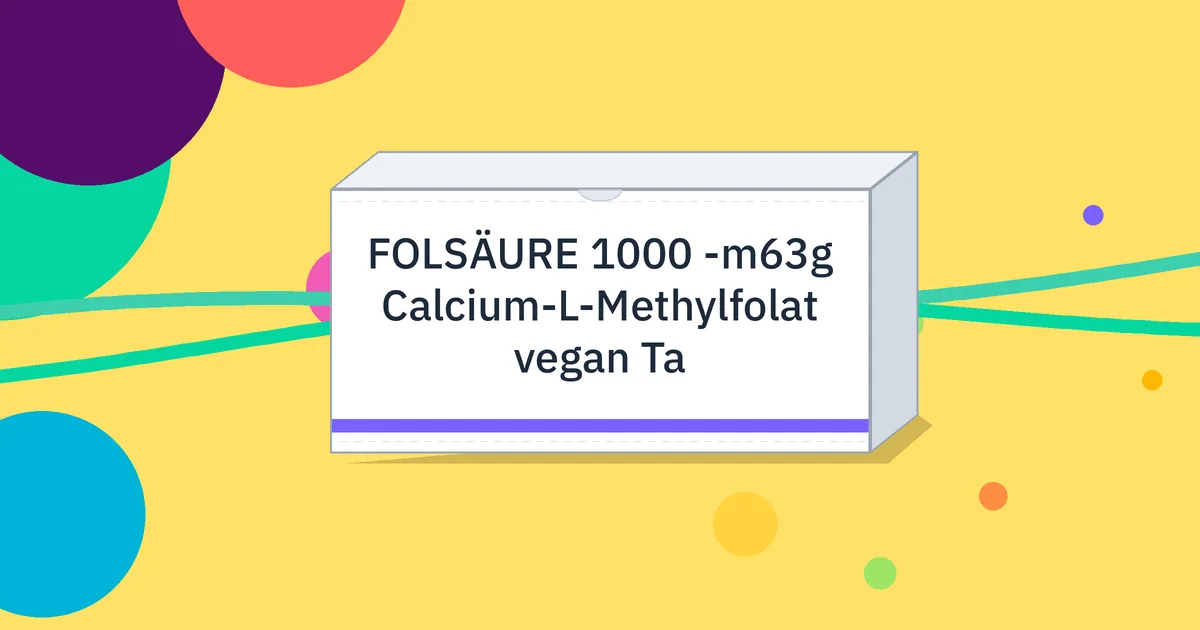 Symbolbild: Packung mit der Aufschrift FOLSÄURE 1000 -m63g Calcium-L-Methylfolat vegan Ta (PZN 18237553) – Verfügbarkeit und Bezug in Apotheken in Frankfurt am Main
