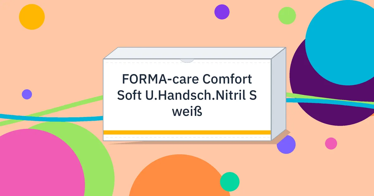 Symbolbild: Packung mit der Aufschrift FORMA-care Comfort Soft U.Handsch.Nitril S weiß (PZN 11615041) – Verfügbarkeit und Bezug in Apotheken in Frankfurt am Main