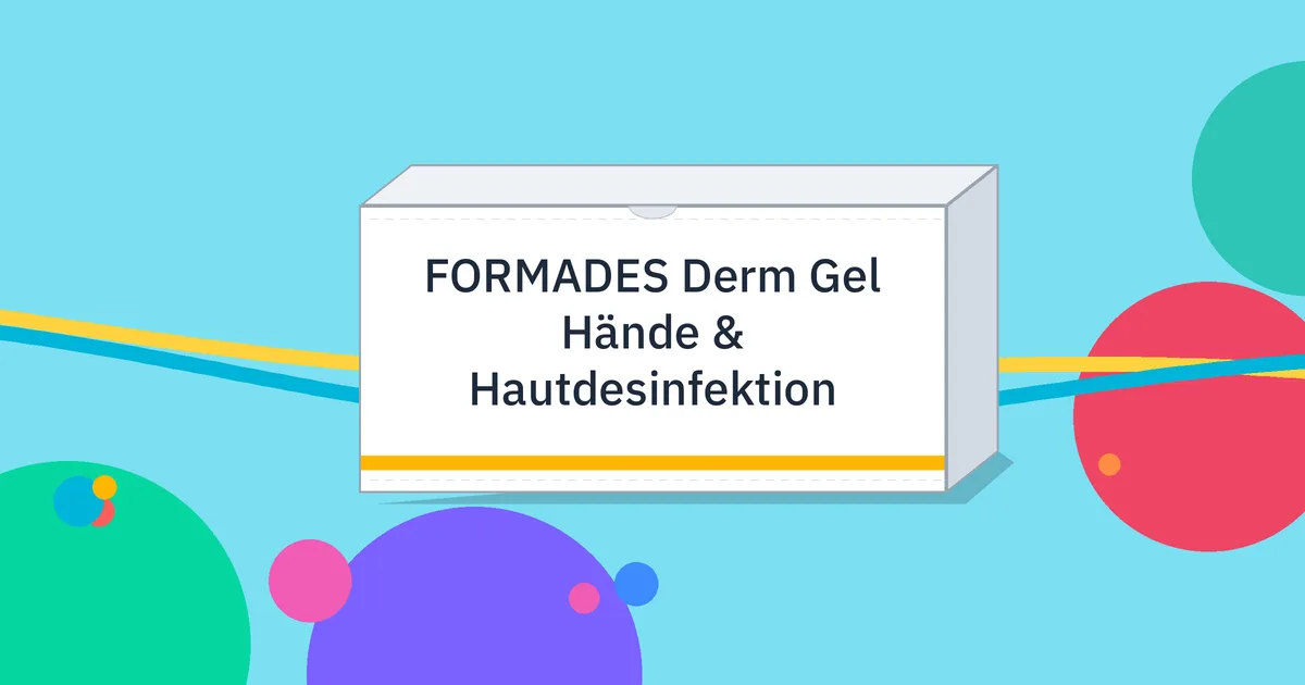 Symbolbild: Packung mit der Aufschrift FORMADES Derm Gel Hände & Hautdesinfektion (PZN 06582115) – Verfügbarkeit und Bezug in Apotheken in Frankfurt am Main