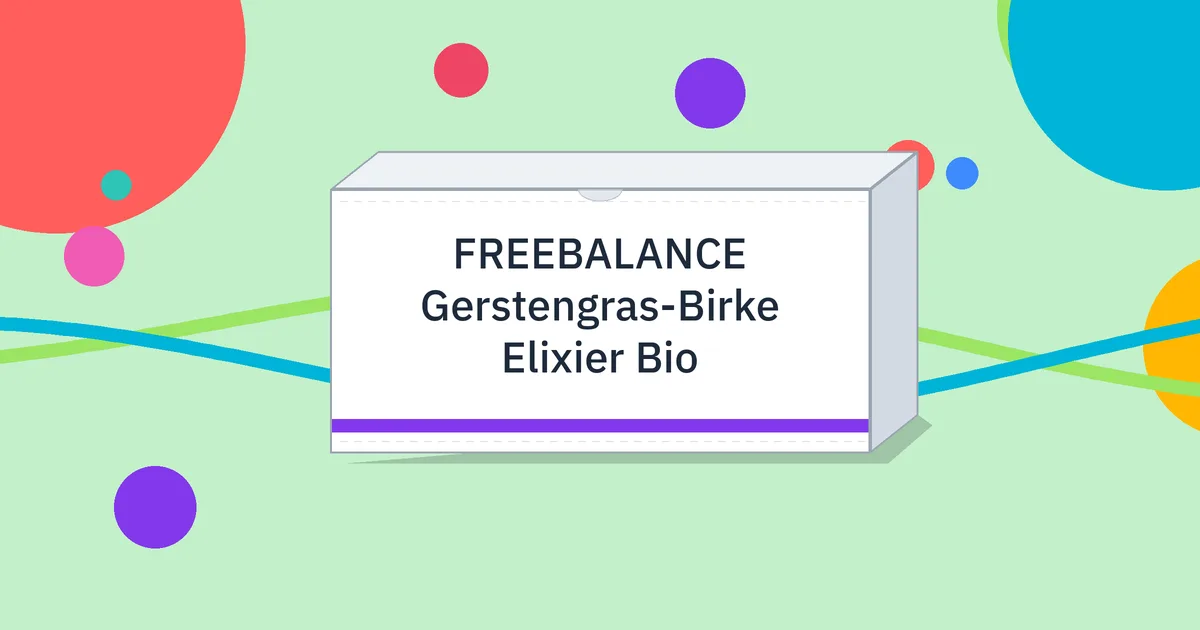 Symbolbild: Packung mit der Aufschrift FREEBALANCE Gerstengras-Birke Elixier Bio (PZN 18893010) – Verfügbarkeit und Bezug in Apotheken in Frankfurt am Main