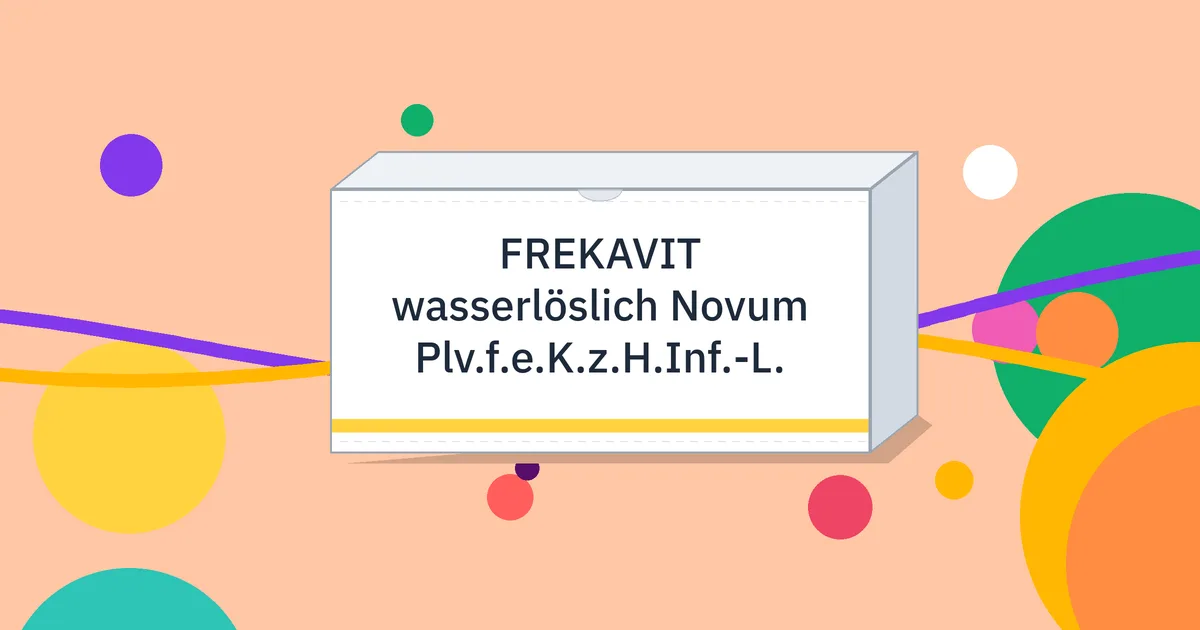 Symbolbild: Packung mit der Aufschrift FREKAVIT wasserlöslich Novum Plv.f.e.K.z.H.Inf.-L. (PZN 07374063) – Verfügbarkeit und Bezug in Apotheken in Frankfurt am Main
