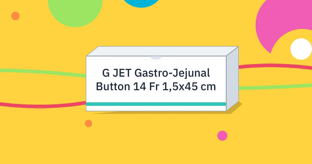 Symbolbild: Packung mit der Aufschrift G JET Gastro-Jejunal Button 14 Fr 1,5x45 cm (PZN 14342709) – Verfügbarkeit und Bezug in Apotheken in Frankfurt am Main