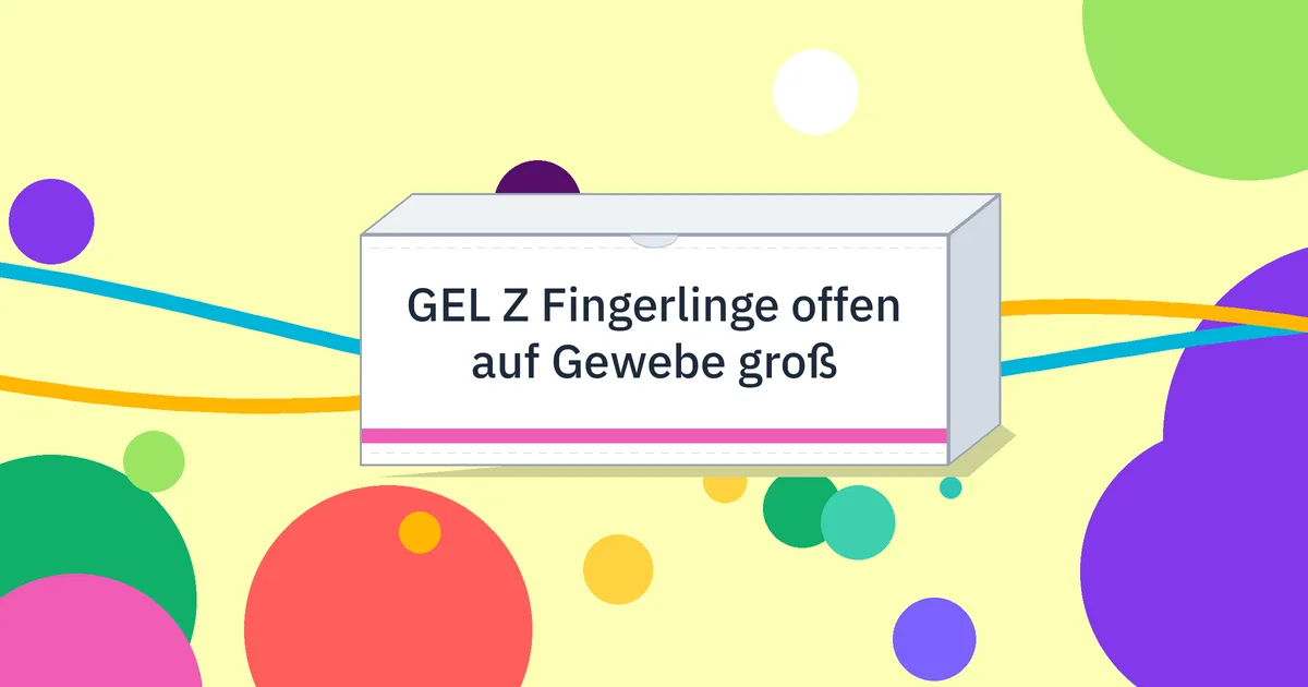 Symbolbild: Packung mit der Aufschrift GEL Z Fingerlinge offen auf Gewebe groß (PZN 11078815) – Verfügbarkeit und Bezug in Apotheken in Frankfurt am Main