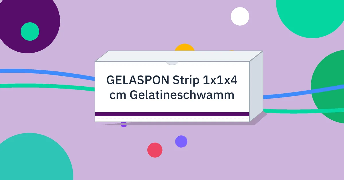 Symbolbild: Packung mit der Aufschrift GELASPON Strip 1x1x4 cm Gelatineschwamm (PZN 17940575) – Verfügbarkeit und Bezug in Apotheken in Frankfurt am Main