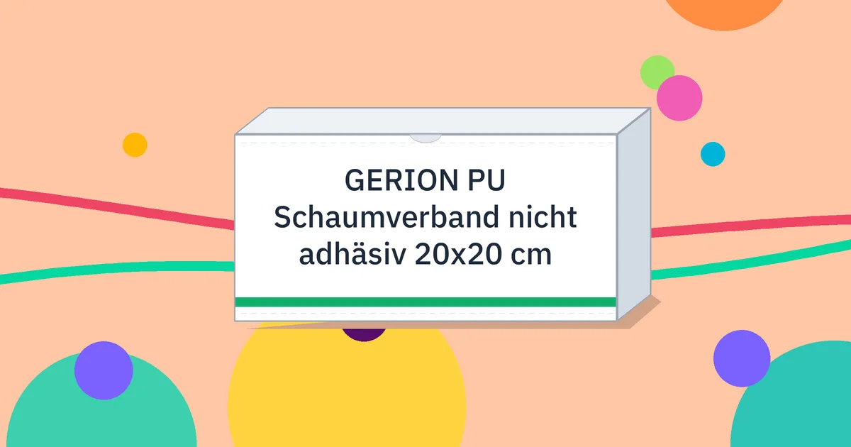 Symbolbild: Packung mit der Aufschrift GERION PU Schaumverband nicht adhäsiv 20x20 cm (PZN 19359850) – Verfügbarkeit und Bezug in Apotheken in Frankfurt am Main