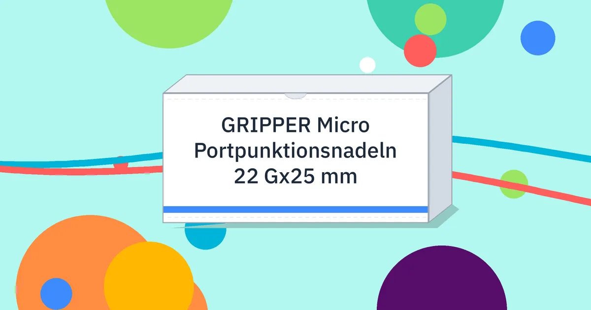 Symbolbild: Packung mit der Aufschrift GRIPPER Micro Portpunktionsnadeln 22 Gx25 mm (PZN 11580650) – Verfügbarkeit und Bezug in Apotheken in Frankfurt am Main